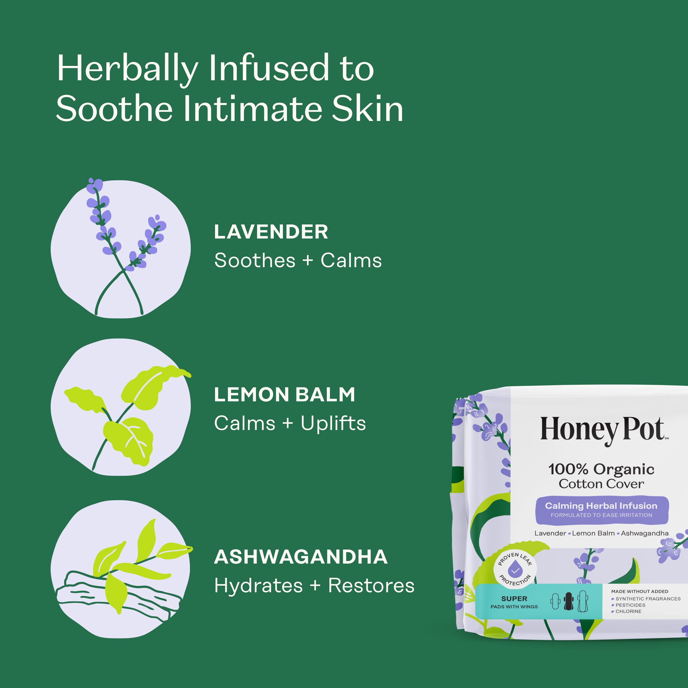 Organic Cotton Cover Calming Herbal Infusion Super Pads With Wings ...
